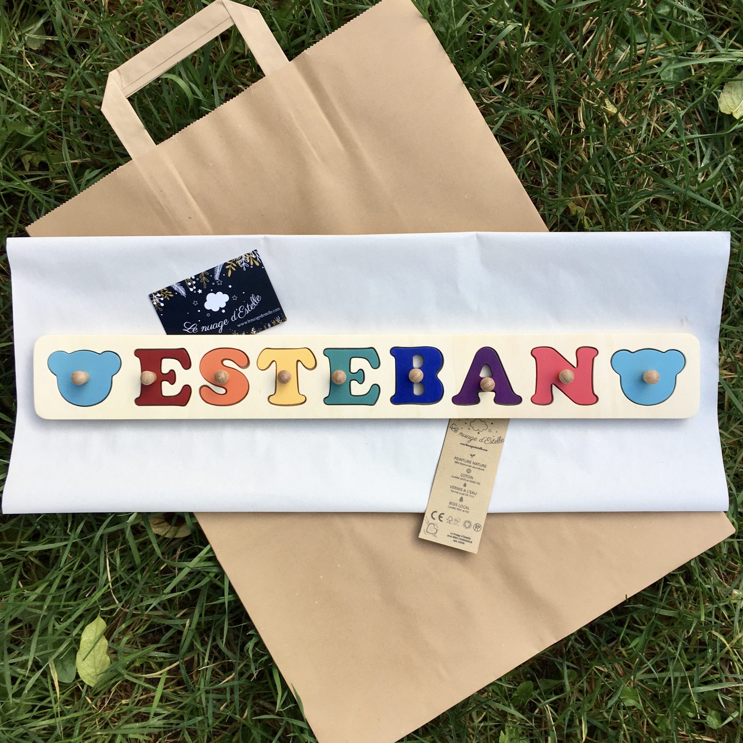 Puzzle prénom-arc en ciel-boutons de préhension-éléments-Le Nuage d ...