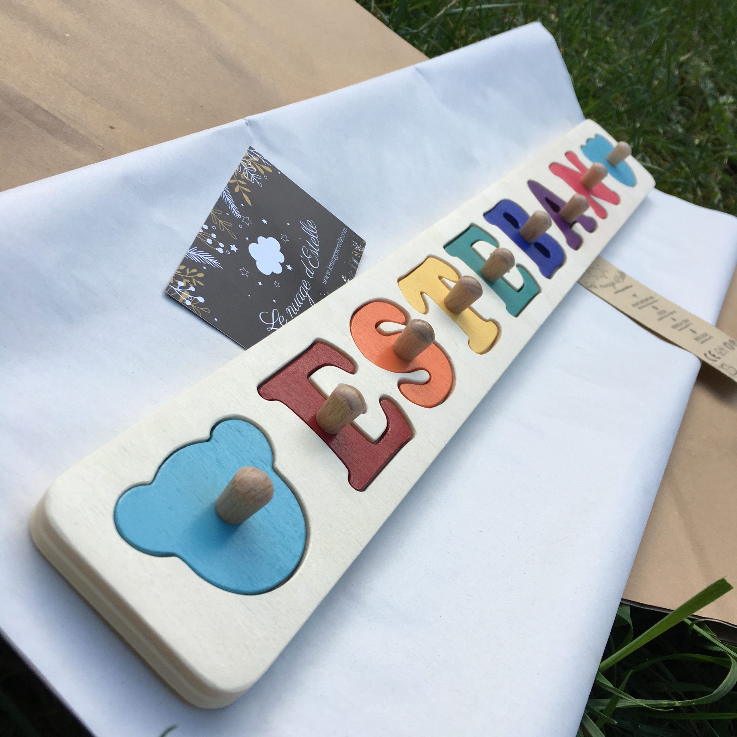 Puzzle prénom-arc en ciel-boutons de préhension-éléments-Le Nuage d ...