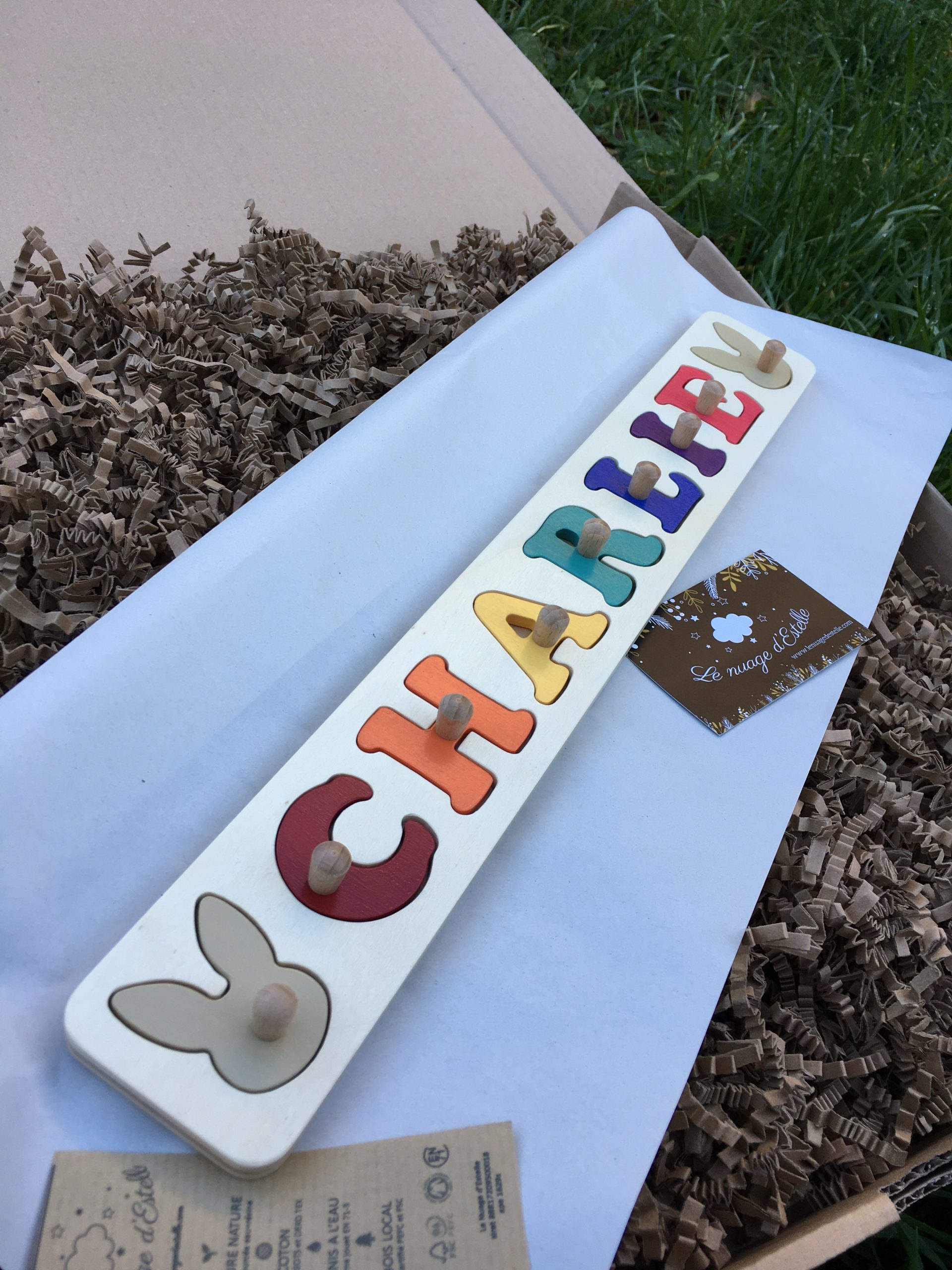 Puzzle prénom-arc en ciel-boutons de préhension-éléments-Le Nuage d ...